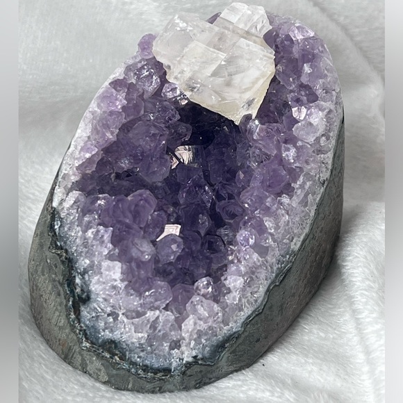 Accents | Natural Raw Amethyst Geode Cluster Crystal W Clear Quartz ...